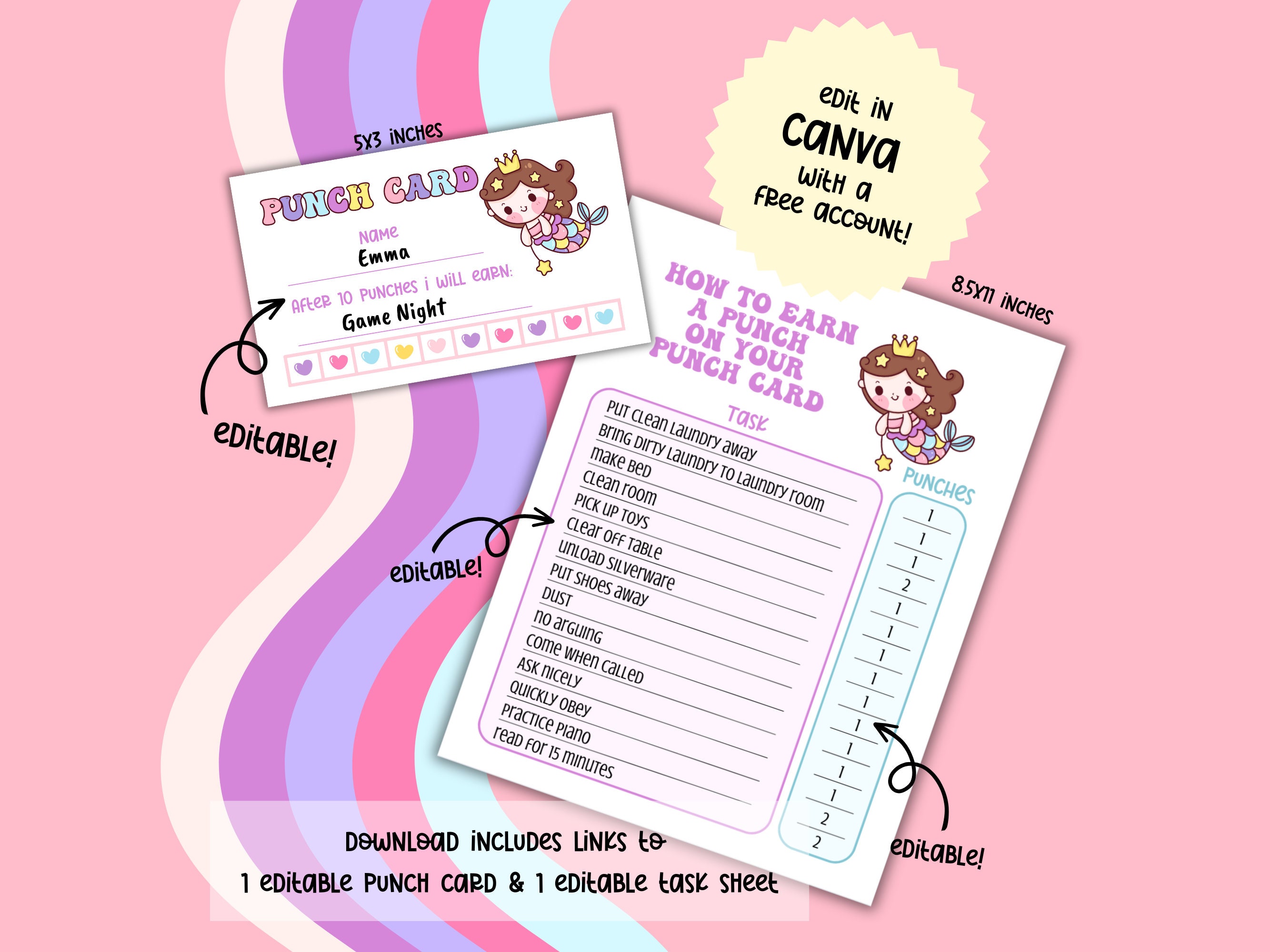 Editable Punch Card for Kids, Printable Punch Card, Printable Reward ...