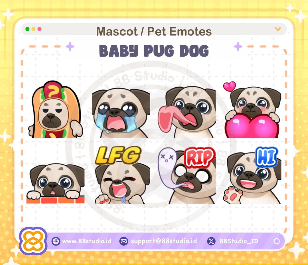 Mops Hund Emotes - Maskottchen Emotes Regular / Statisch Haustier ...