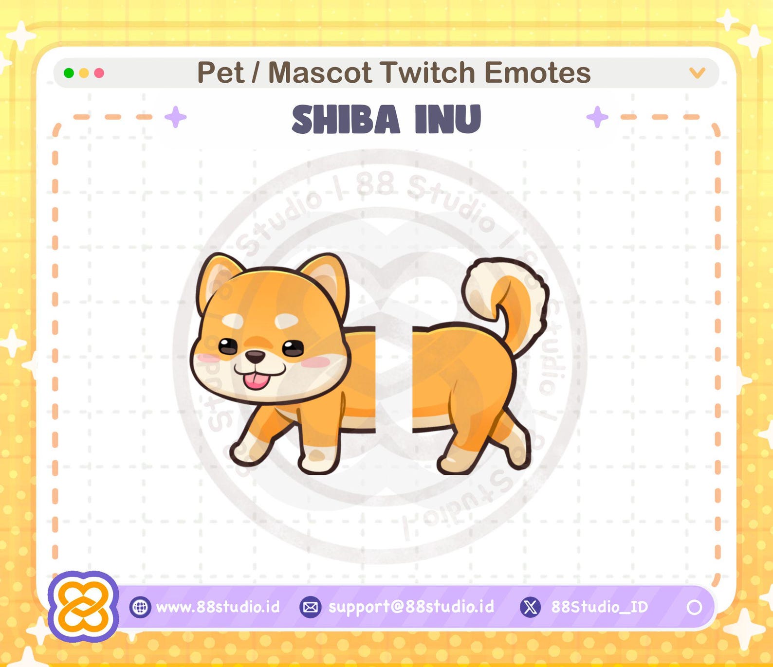 Shiba Inu Walk Twitch Emotes, Cute Chibi Mascot Pet Animal Twitch Emote ...