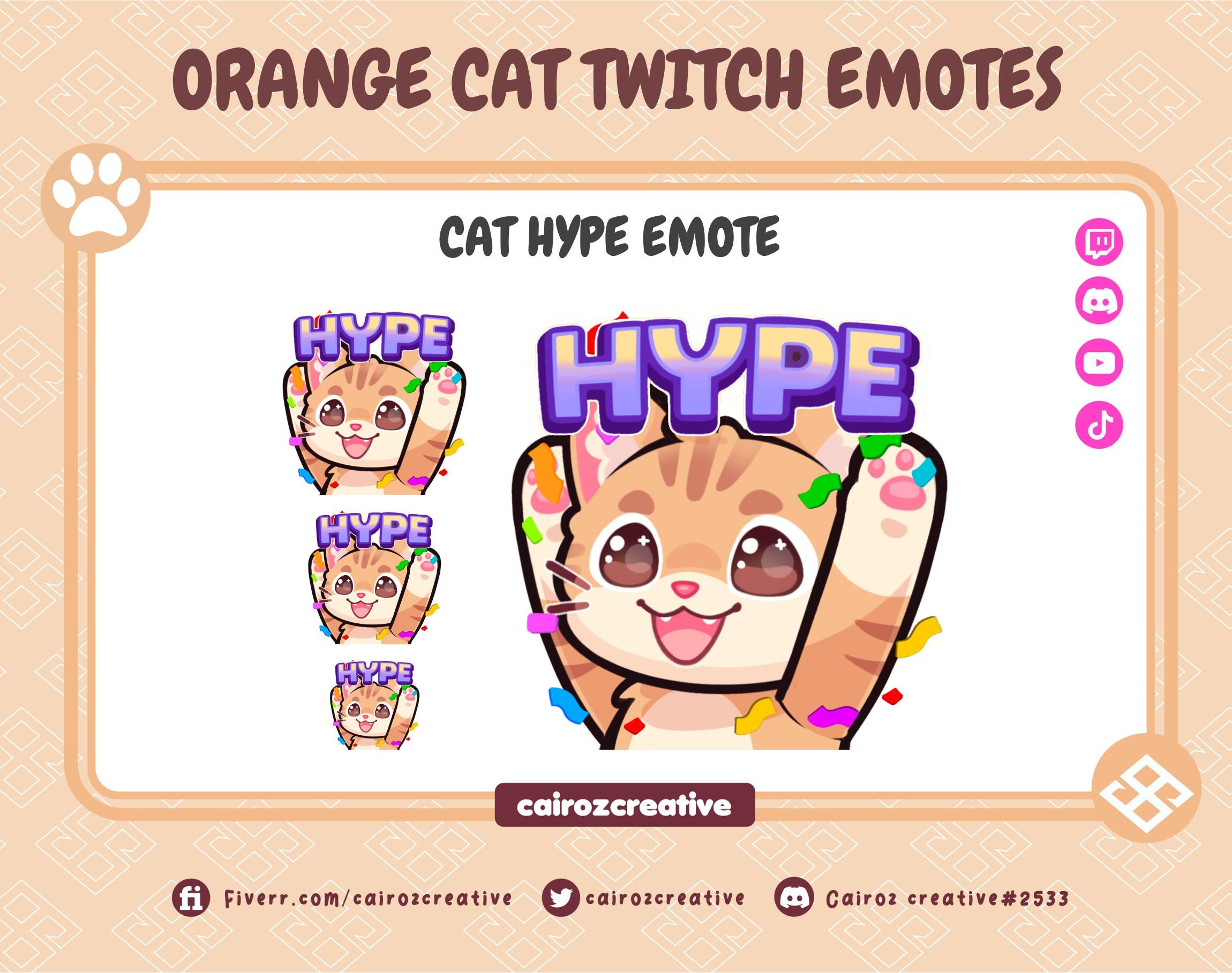 Hype Orange Cat Twitch Emotes, Cute Chibi Cat Twitch Emotes, Cute Sub ...