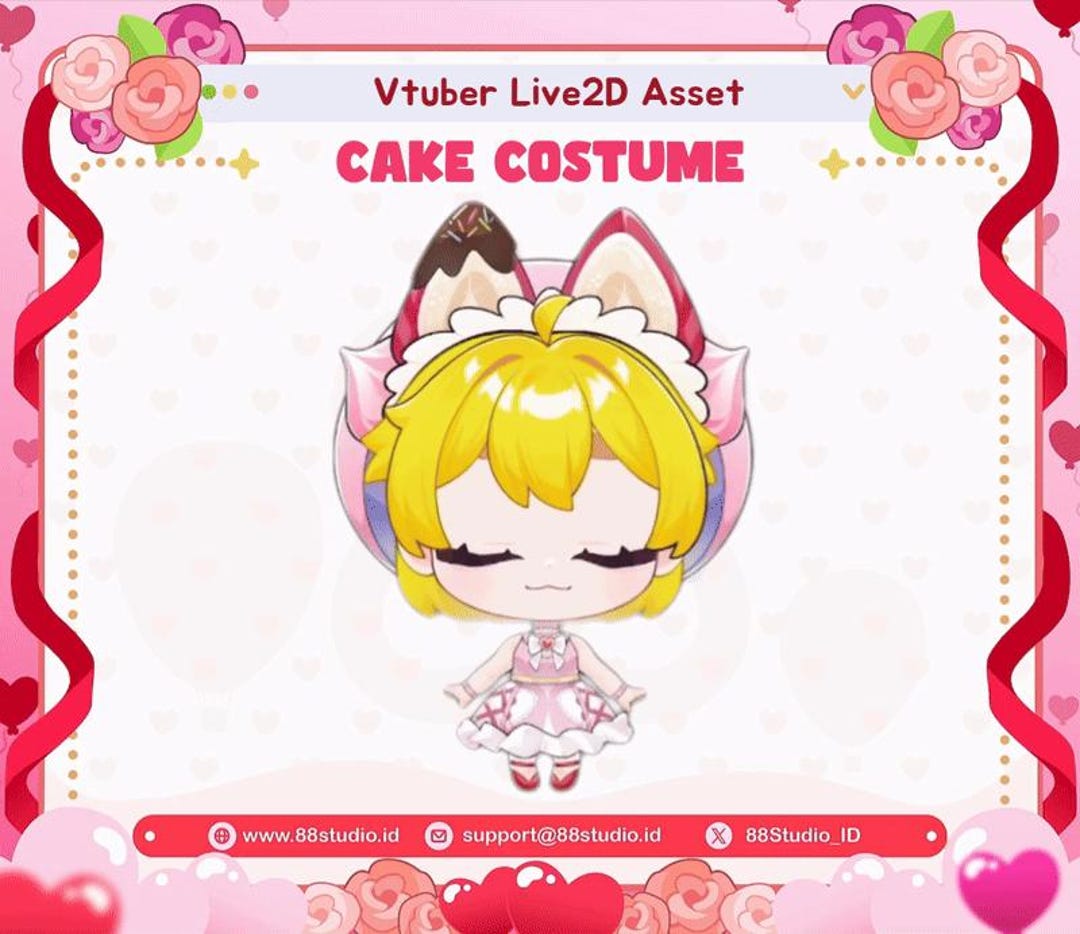 Strawberry Cake Outfit Valentine Theme Costume Chibi Vtuber Live2d ...