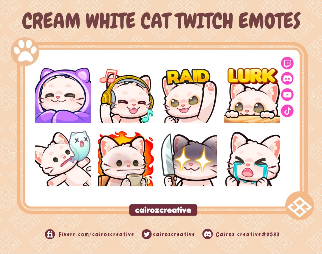 8x Cream Cat Twitch Emotes, Cute Chibi Pet Animal Twitch Emotes, Neko ...