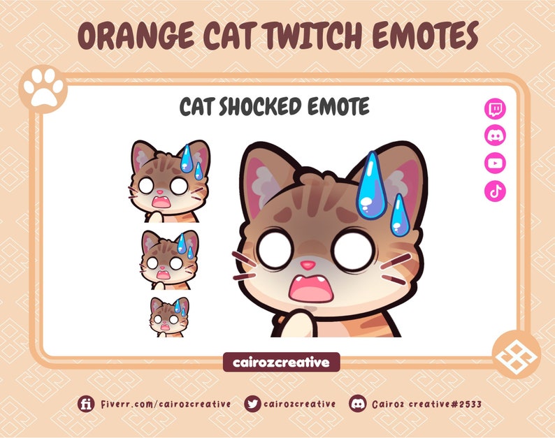 Shocked Orange Cat Twitch Emotes, Cute Chibi Cat Twitch Emotes, Cute ...