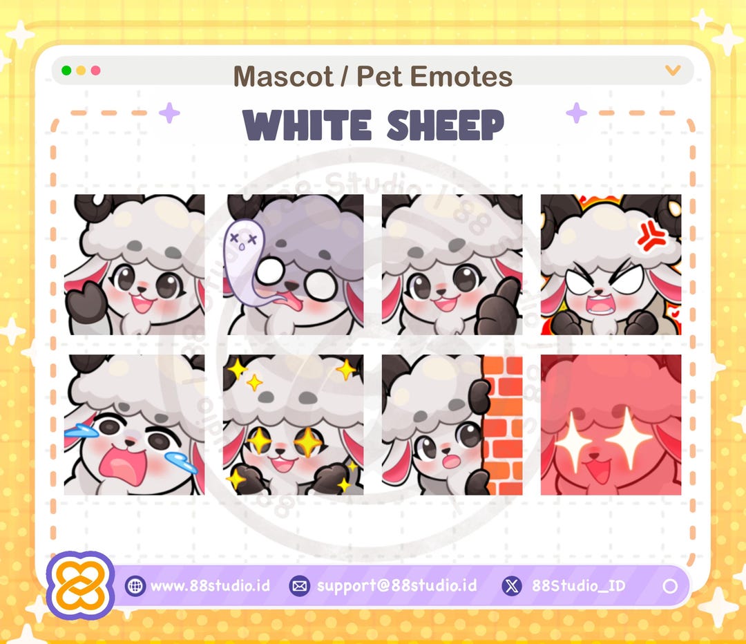 White Sheep Emotes - Mascot Pet Emotes Regular / Static Twitch Emotes ...