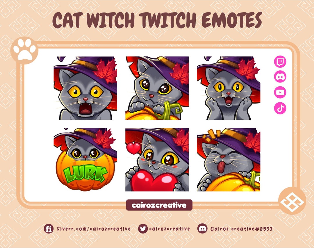 Black Witch Cat Twitch Emotes, Cute Chibi Animal Twitch Emotes, Cute ...