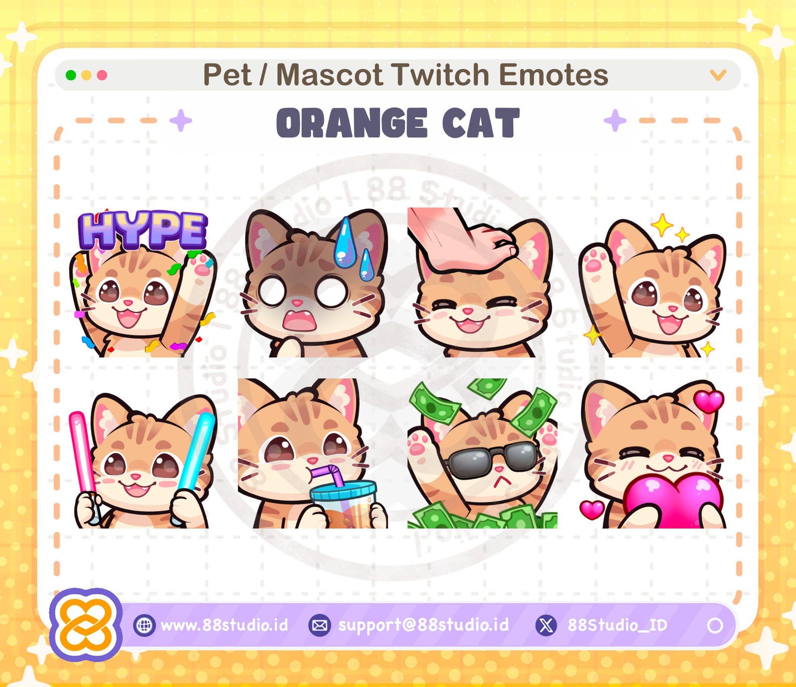 8x Orange Cat Twitch Emotes, Cute Chibi Mascot Pet Animal Twitch Emotes ...
