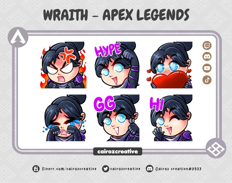 Chibi Wraith Apex Legends Twitch Emotes 6 Emotes Packs by Cairoz ...