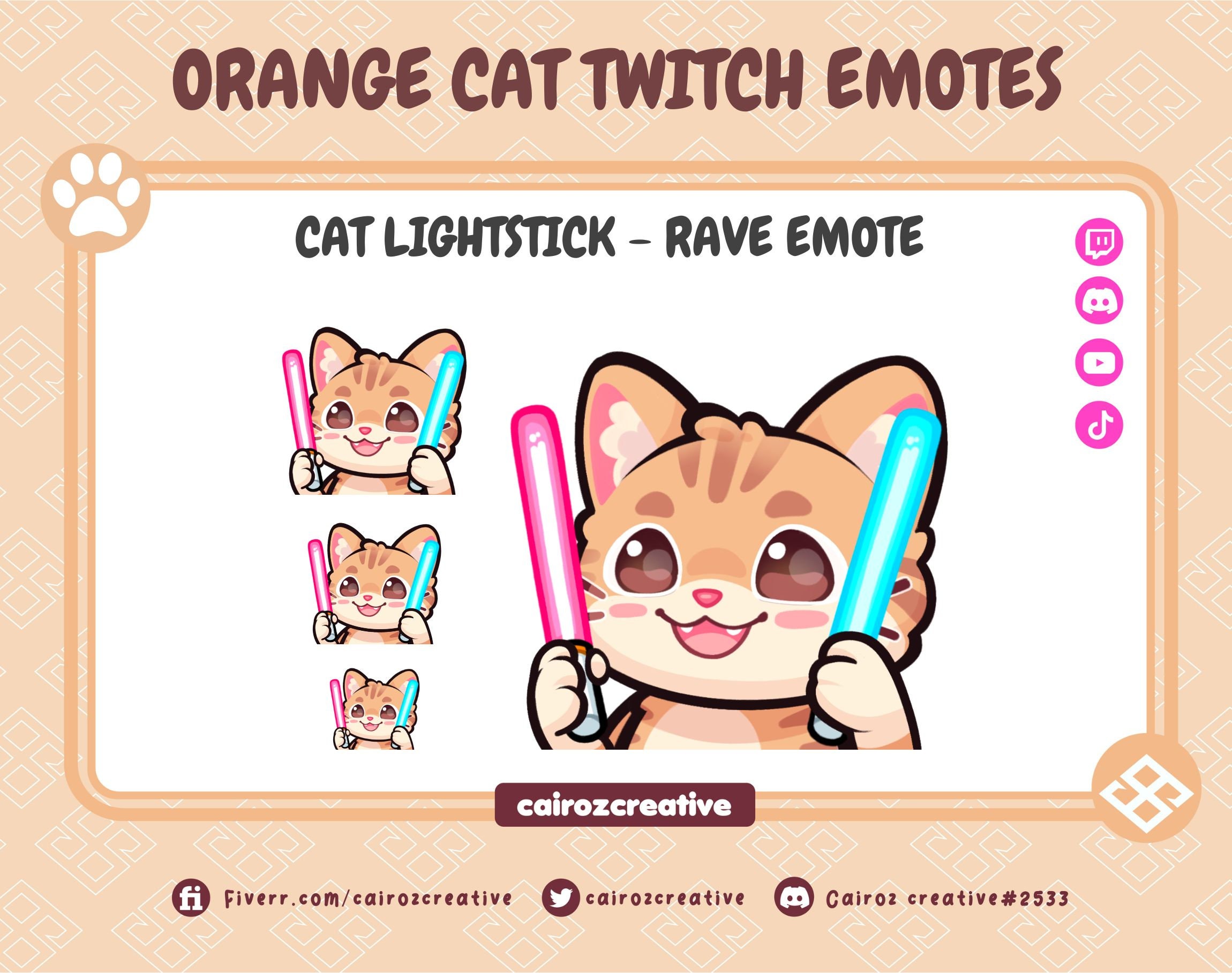 Lightstick Orange Cat Twitch Emotes, Cute Chibi Cat Twitch Emotes, Cute ...