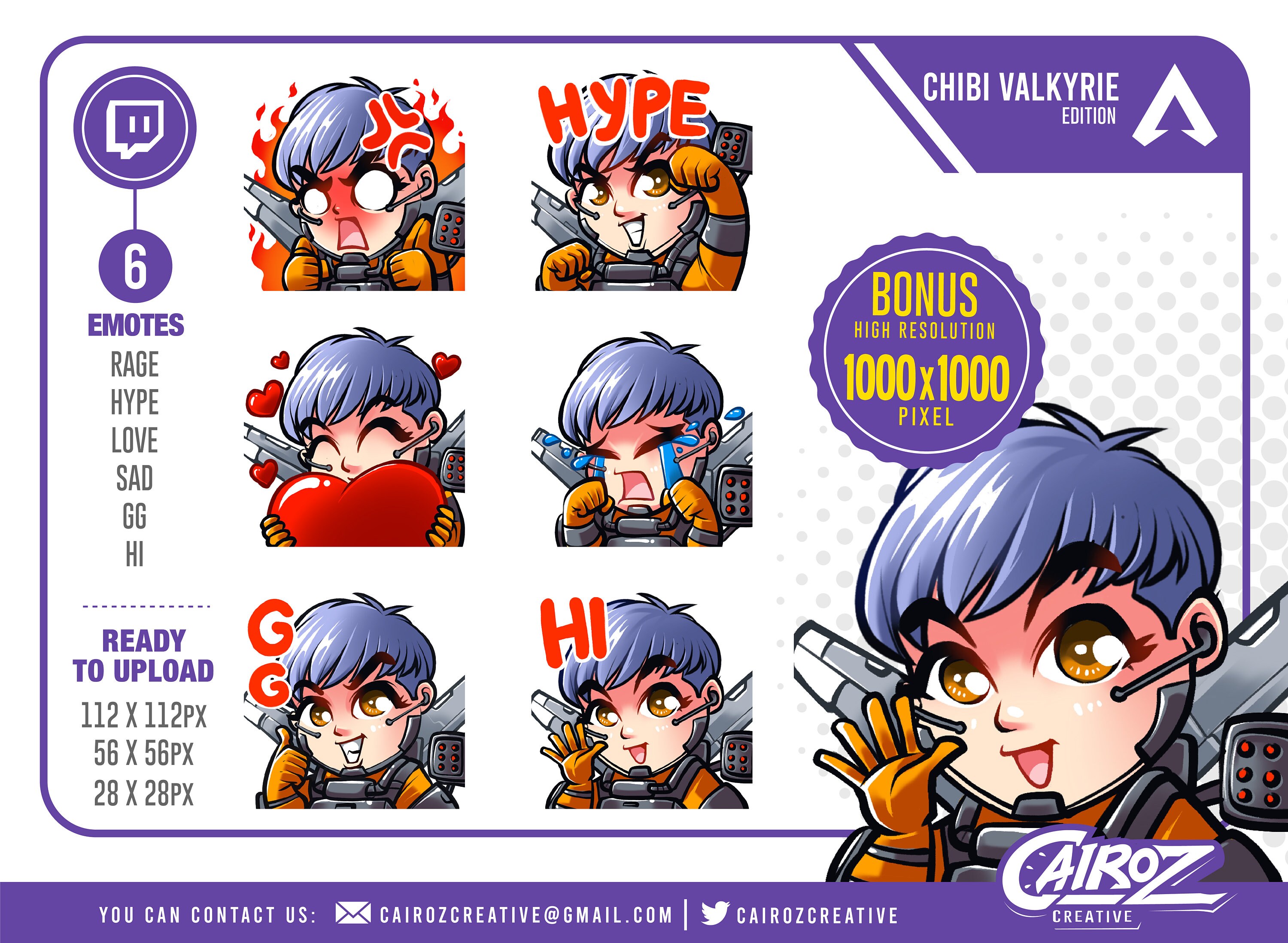 Valkyrie Apex Legends Twitch Emotes Pack Chibi Valkyrie Apex | Etsy