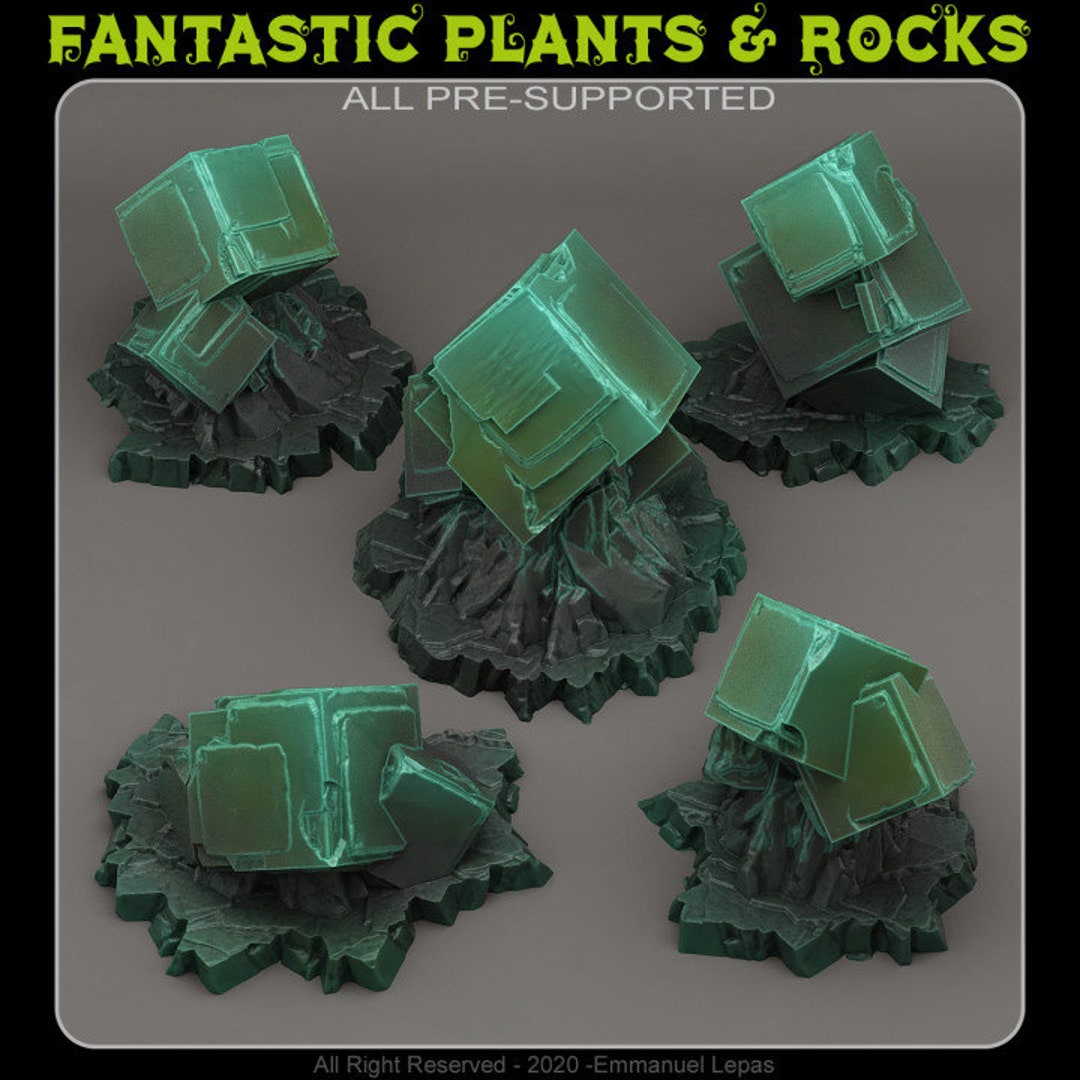 Sci-fi Cubic Stones-fantastic Plants and Rocks-3d Printed Resin Rpg ...