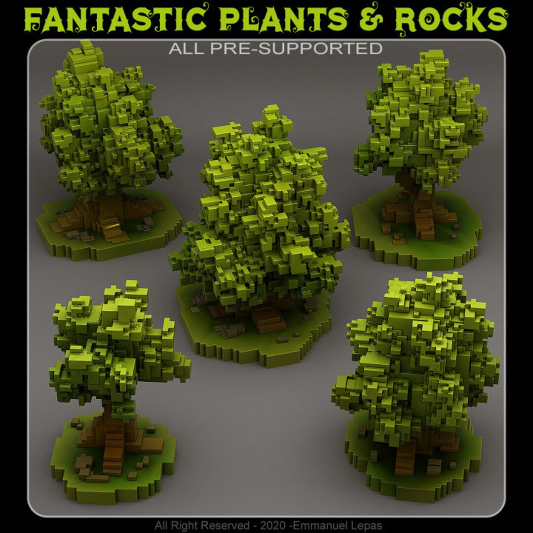 Pixel Trees-fantastic Plants and Rocks-3d Printed Resin Rpg/dungeons ...