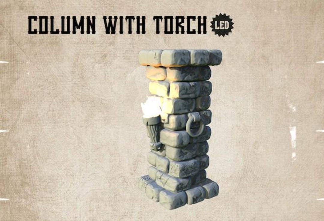 Dungeon Column With Torch-moonshine Miniatures-3d Printed Resin ...