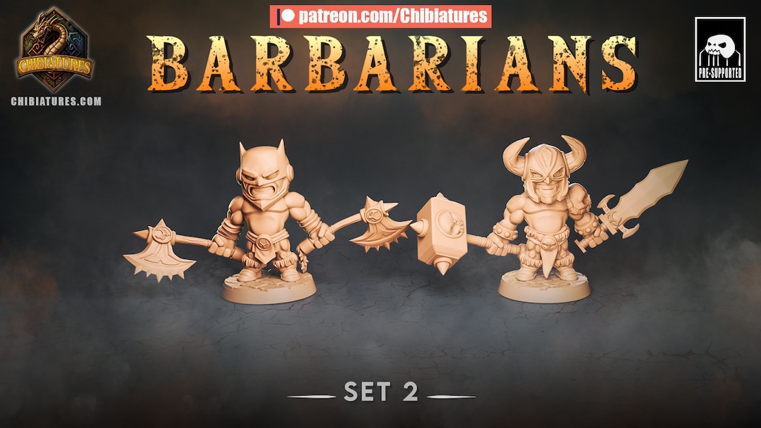 Barbarians Set 2-chibiatures-3d Printed Resin Tabletop Rpg/dungeons ...