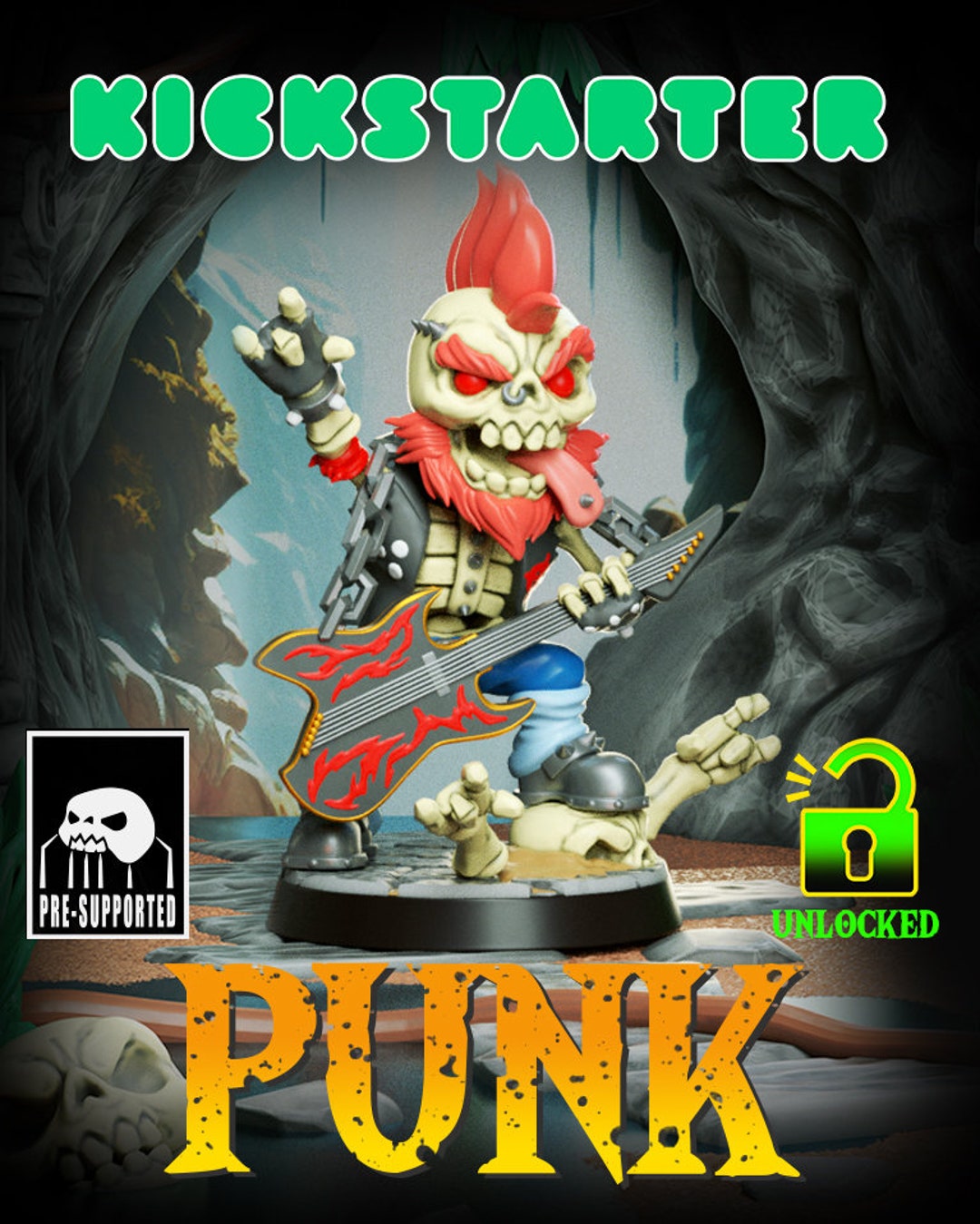 Skeleton Punk Rocker-chibiatures-3d Printed Resin Tabletop Rpg/dungeons ...