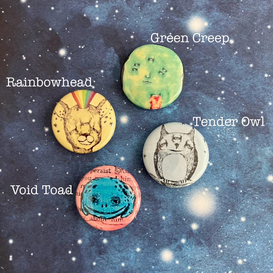 1 Art Buttons Wearable Monster Art Pinback Badge Alt Weird Surreal ...