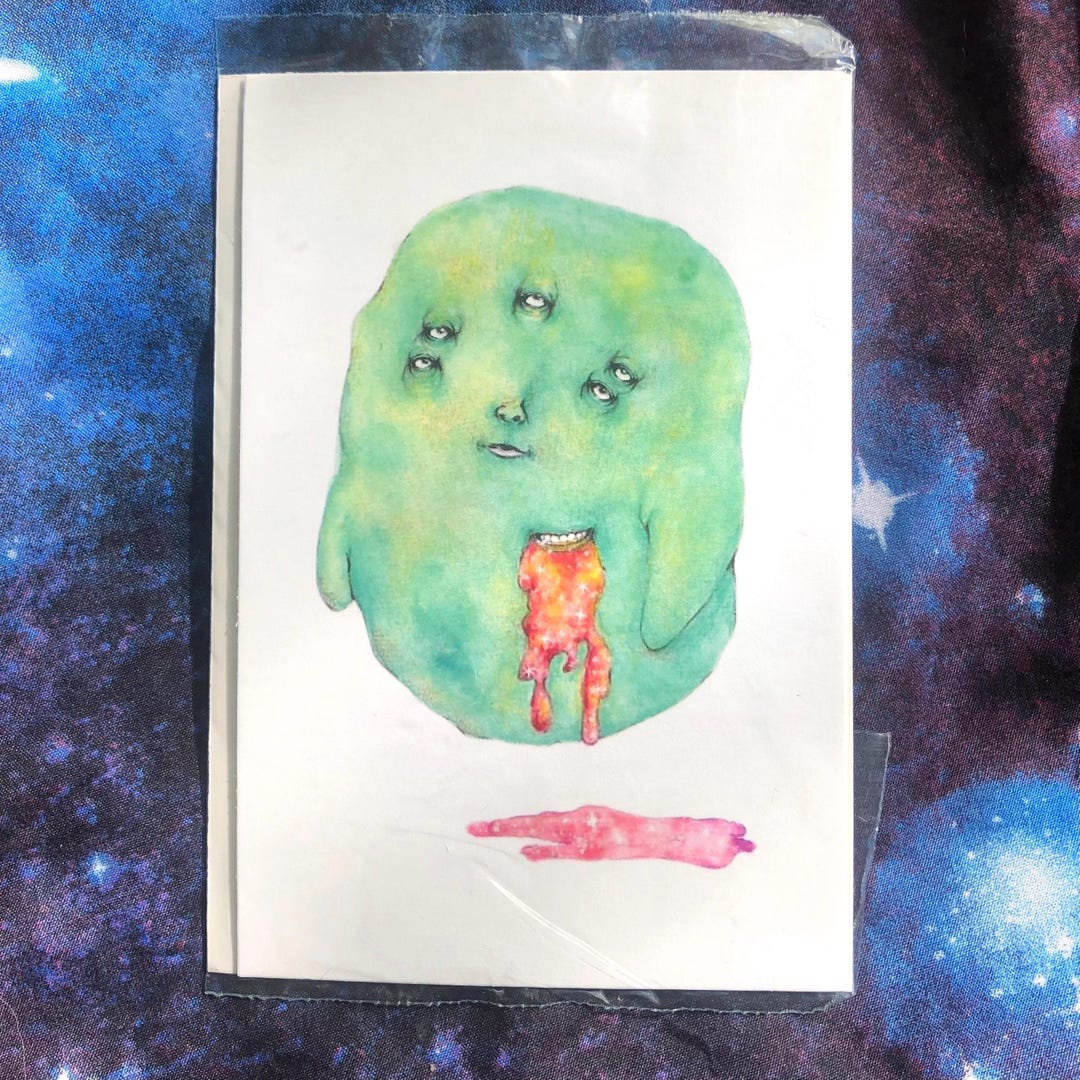 Green Creep Art Print on Cardstock | Monster Alt Weird Surreal Pencil ...