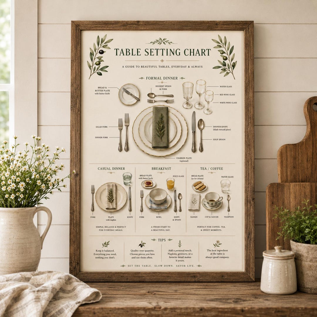 Table Setting Chart Printable | Formal Dinner Place Setting Guide ...