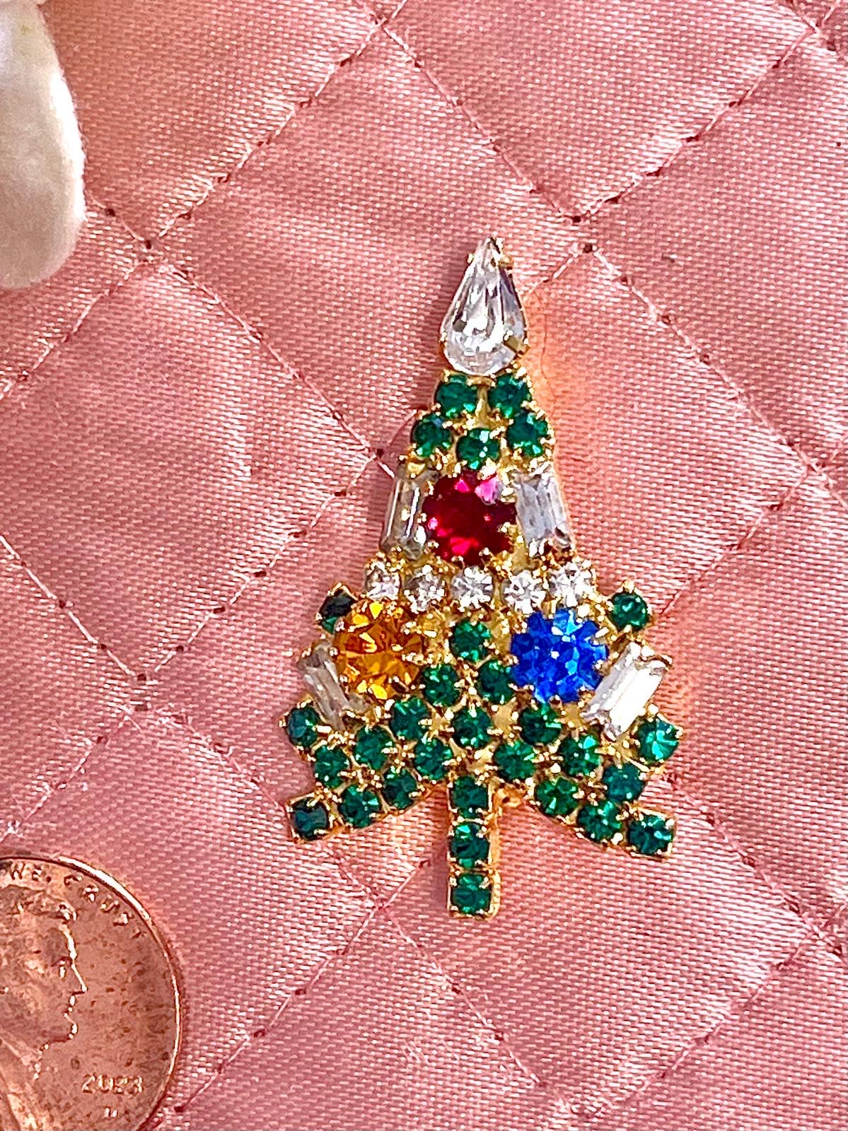 Christmas Tree Eisenberg Ice Pin Brooch Gold With Rhinestones - Etsy
