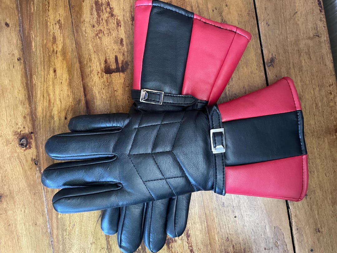 French 1970’s Gauntlet Style Fashion Insulated Gloves Black With Red ...