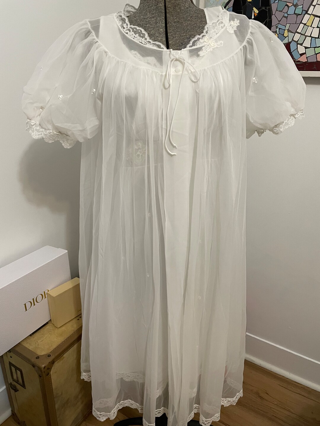 Glam Shadowline Vintage 50s/60s Peignoir White Gown Robe Set Bridal ...