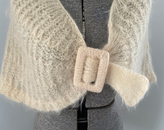 Delicate Feminine Soft Ivory Wool Mohair Nylon Shrug With Adjustable ...
