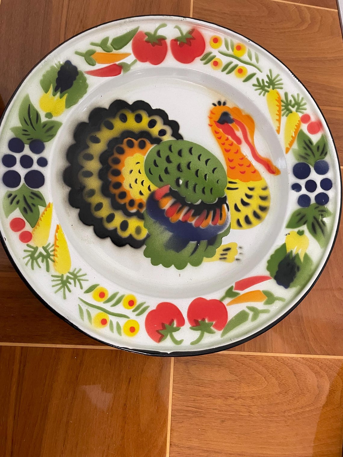 1950’s Vintage Enamel on Tin Thanksgiving Tom Turkey 10” Plates Set of ...