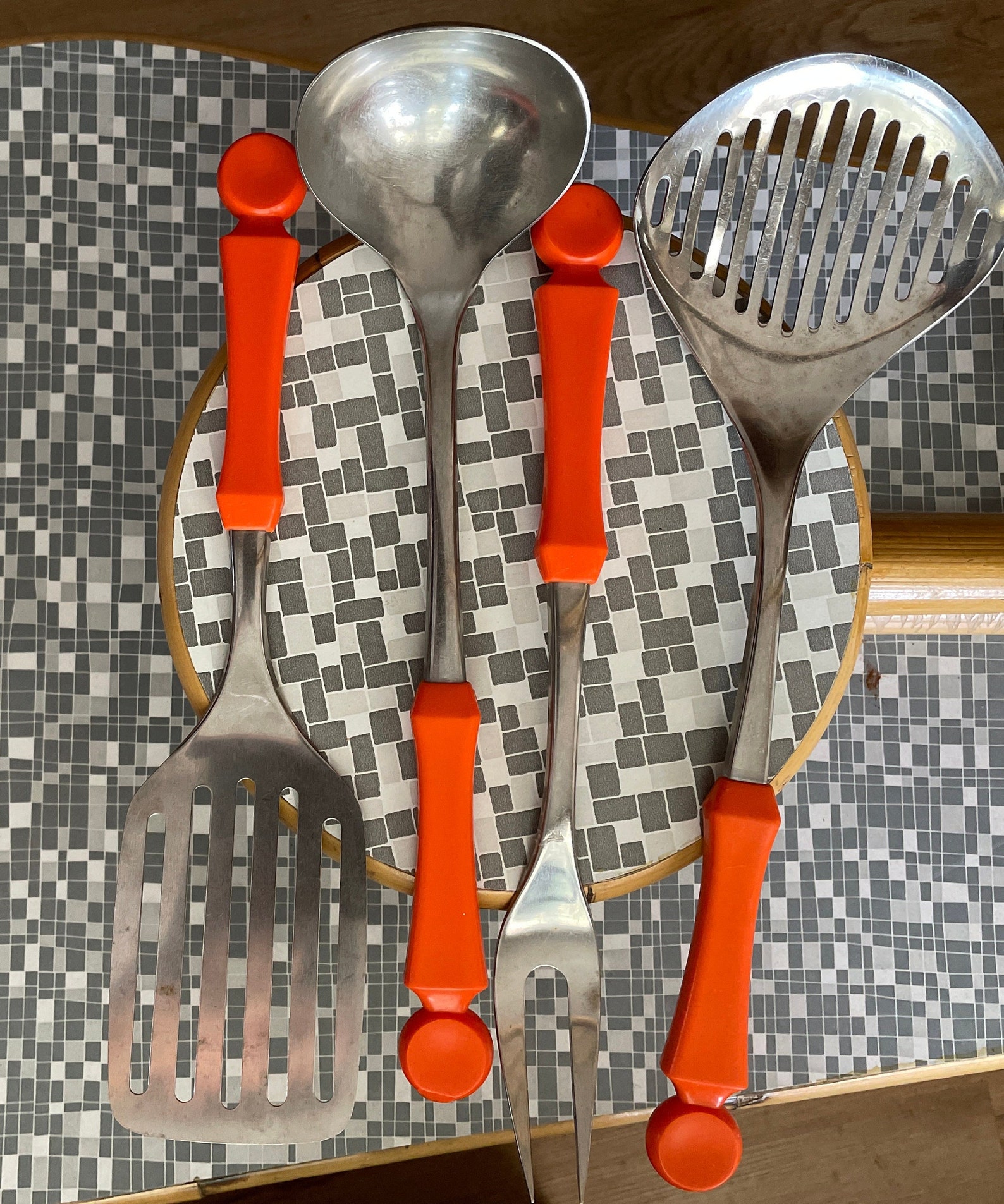 German Kitchen Utensil Set Orange Retro Hostess Decor SOLINGEN De Luxe ...