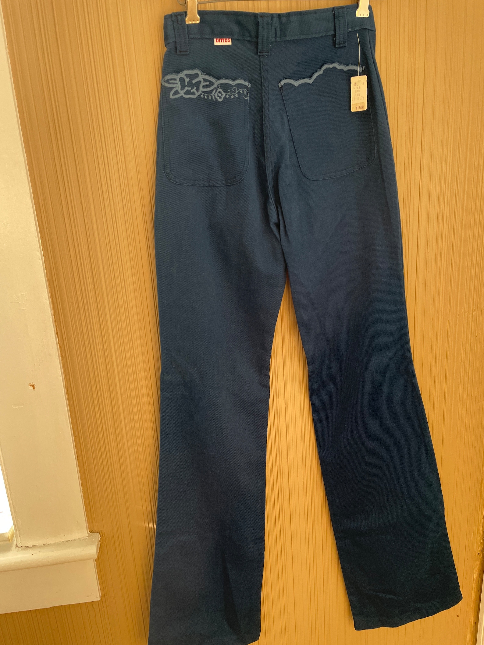 70s Dittos Bell Bottoms, Embroidered Pocket Pants (size 5) - Etsy