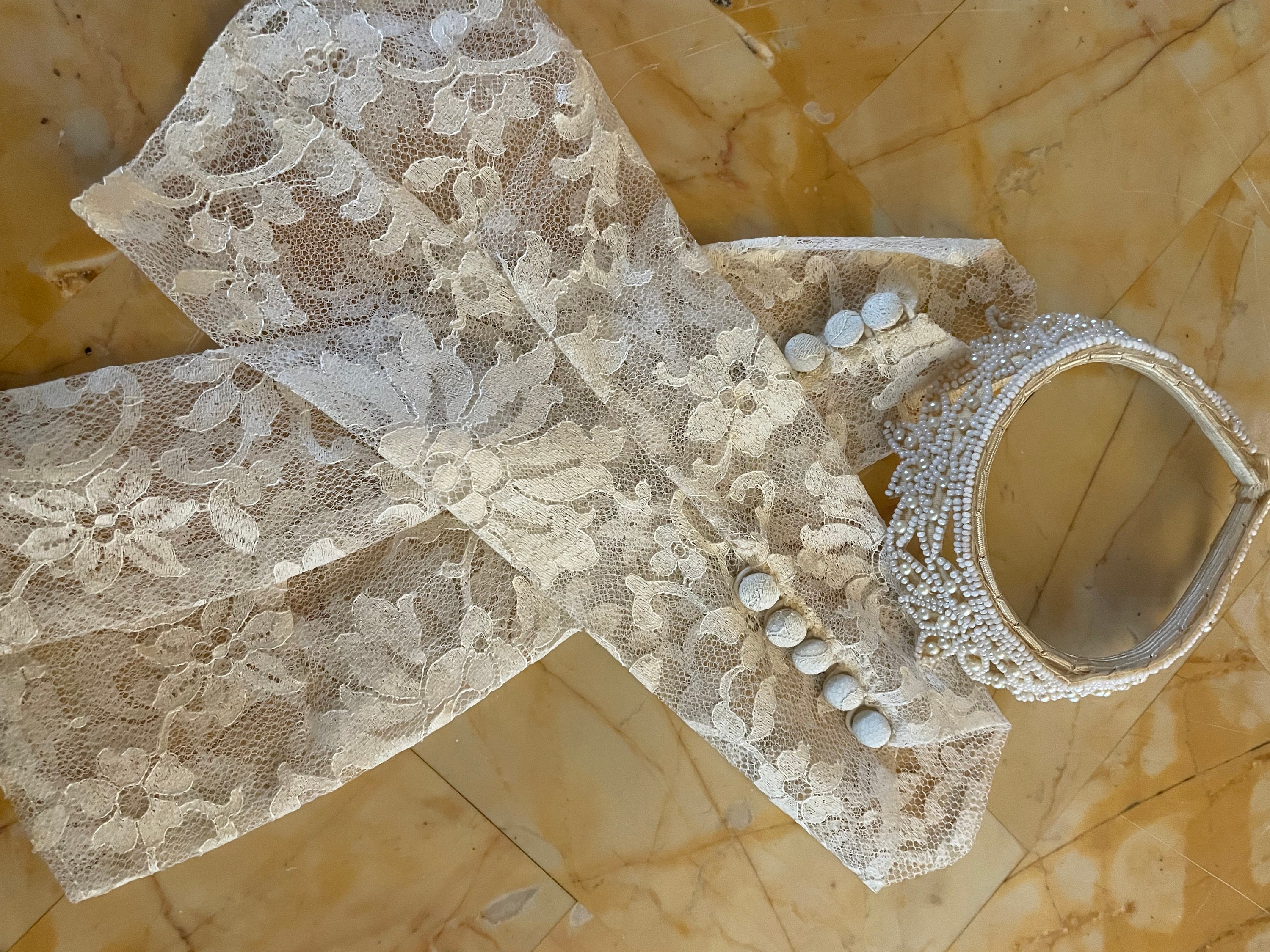 1950 Wedding Dress Vintage Satin and Lace Cap Sleeves and Bodice Lace ...