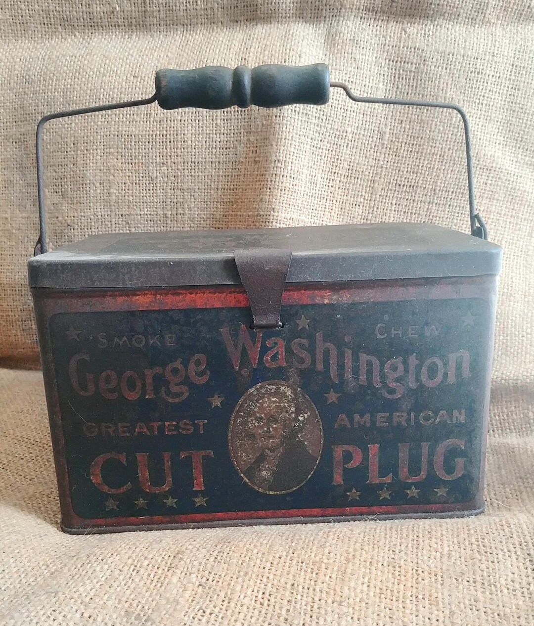 Antique George Washington Cut Plug Luchbox Metal Tin. Empty. Measures ...