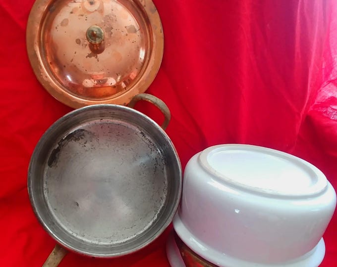 Vintage Copper Double Boiler With Stoneware Insert. Brass Handles ...