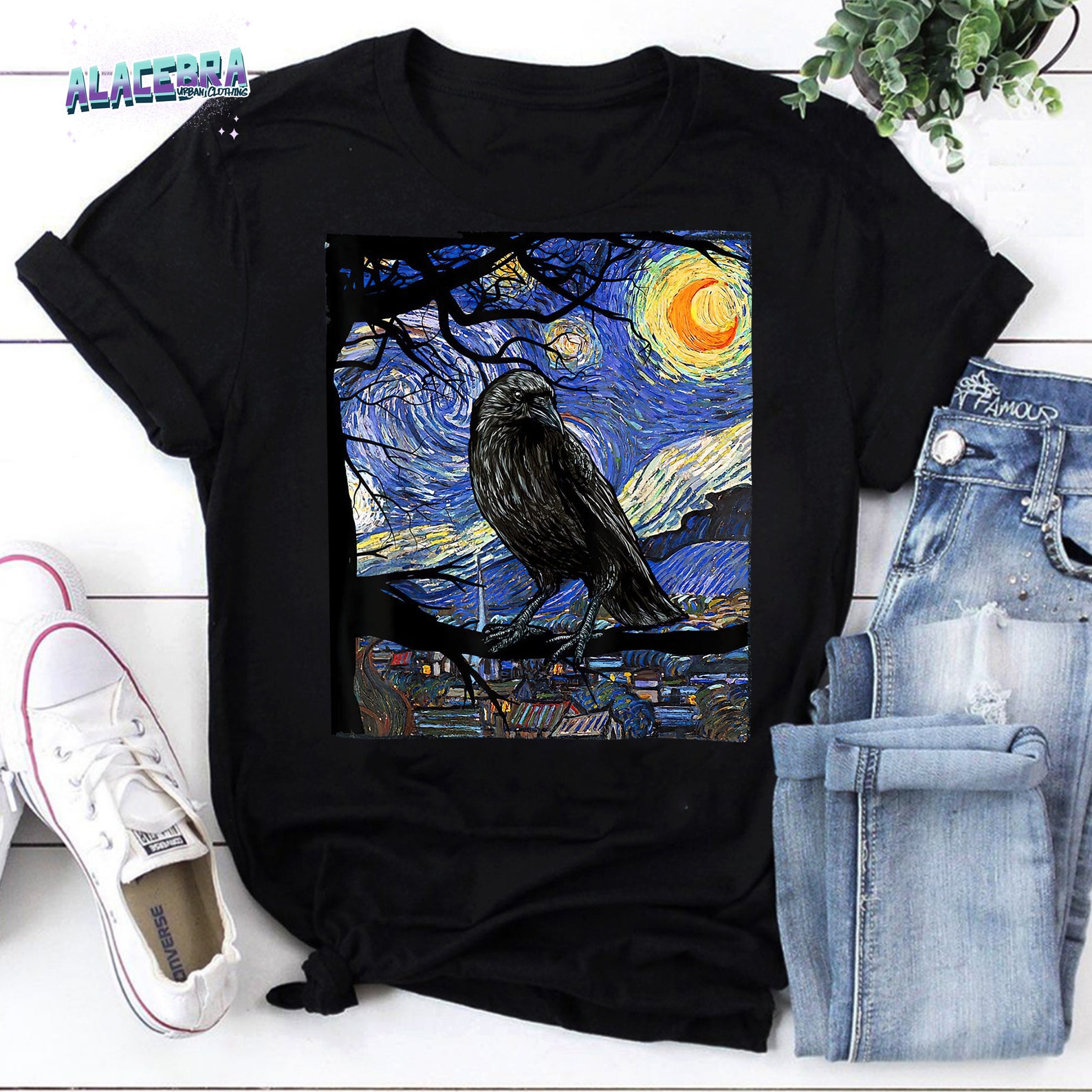 Raven Van Gogh Starry Night Vintage T-shirt Starry Night Tee - Etsy