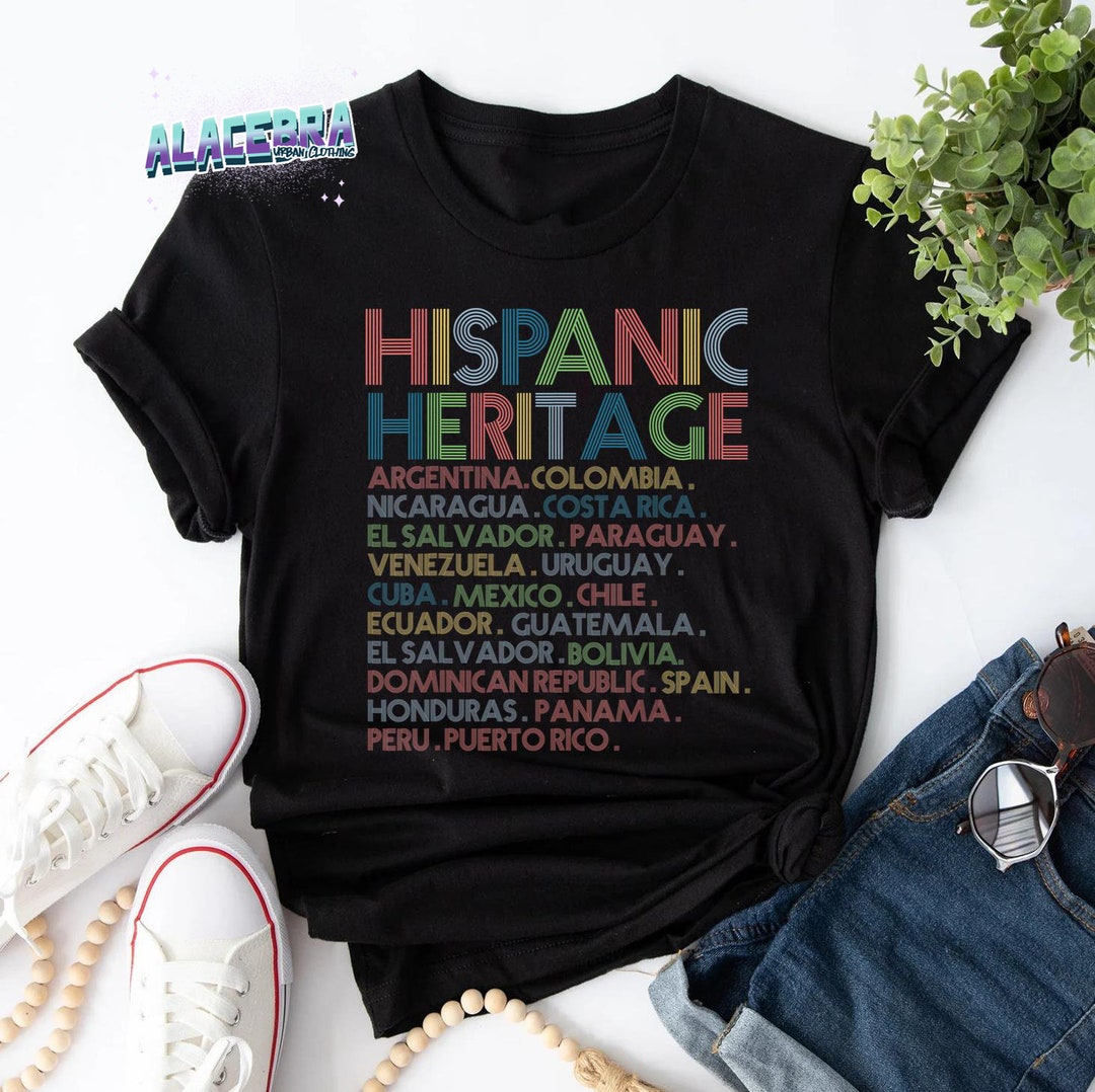 Hispanic Heritage Month Latino Countries Names Retro Vintage T-shirt ...