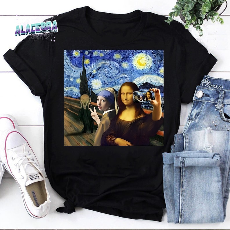 Mona Lisa Scream and Selfie Starry Night Van Gogh Vintage T-shirt ...