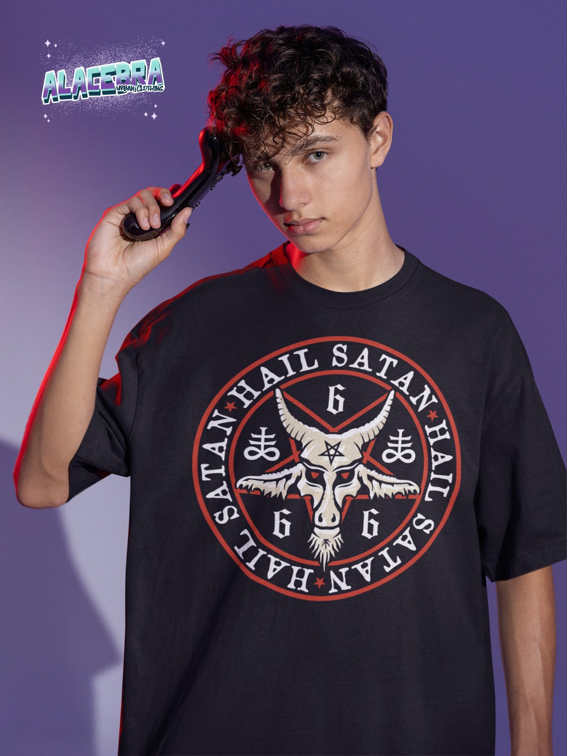 Hail Satan Baphomet in Occult Inverted Pentagram Vintage T-shirt, Hail ...