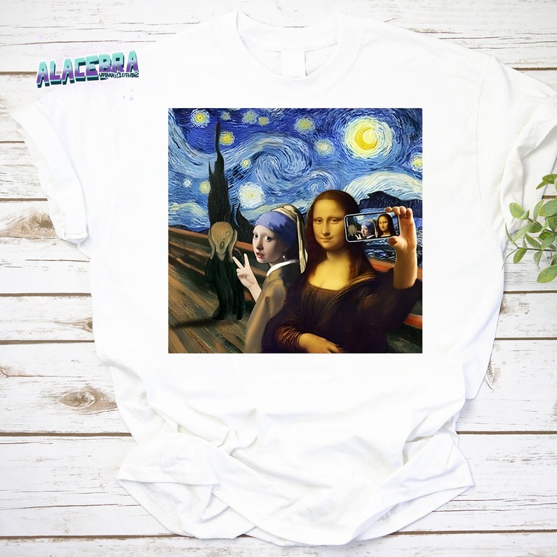 Mona Lisa Scream and Selfie Starry Night Van Gogh Vintage T-shirt ...