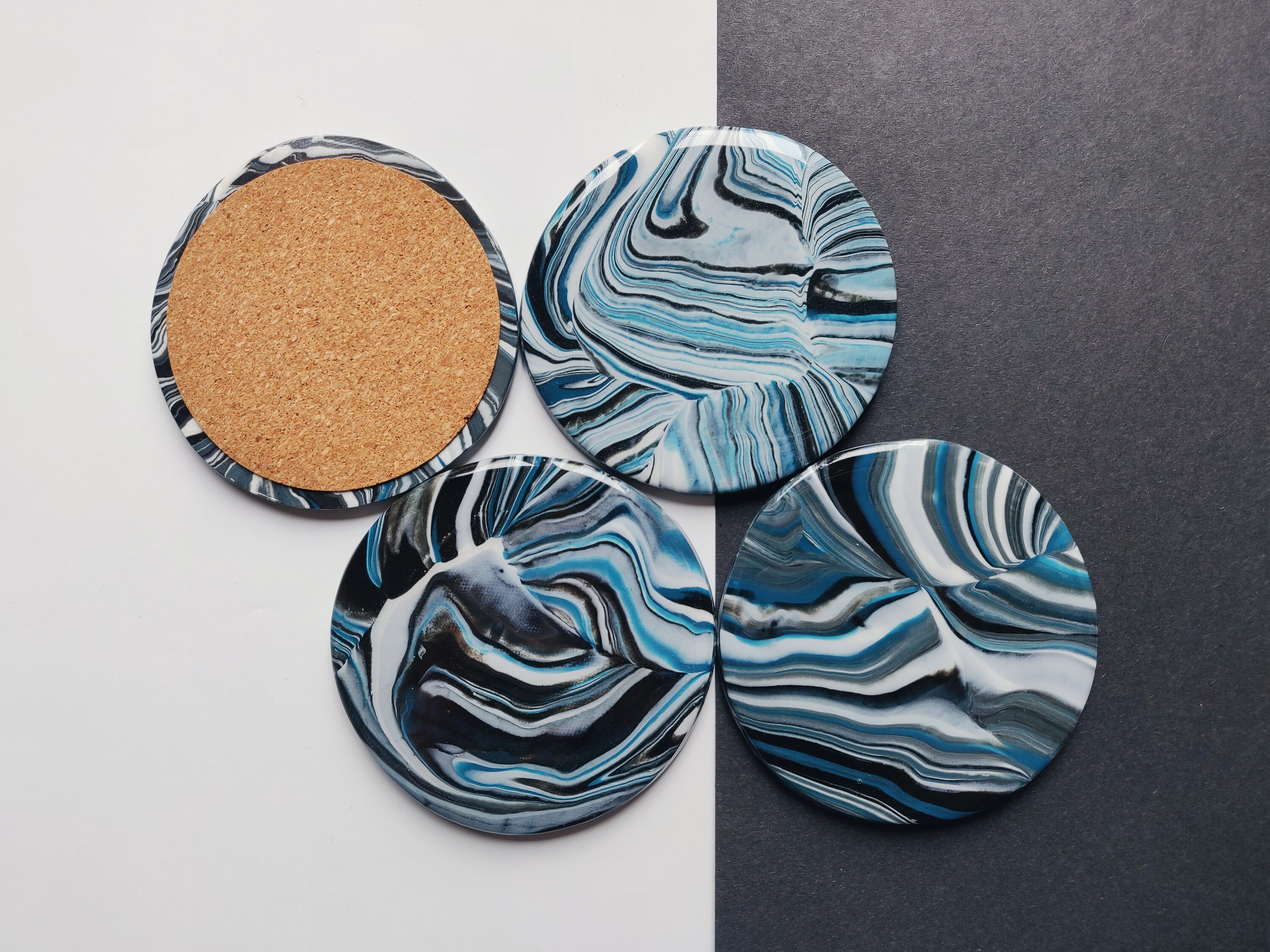 Polymer Clay Coaster Set in Blue Marble | Etsy