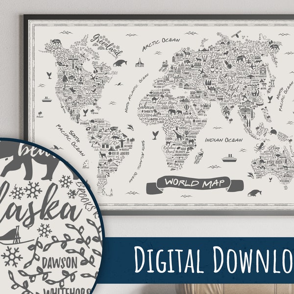 World Map Printable - Etsy