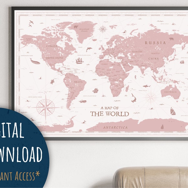 Pink World Map - Etsy