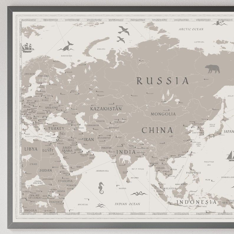 Map of Asia, Digital Download Printable World Map Instant Download Asia ...