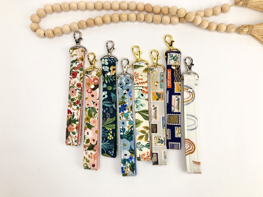 Floral and Boho Key Fobs, Rifle Paper Co Fabrics, Silver or Gold Snap ...