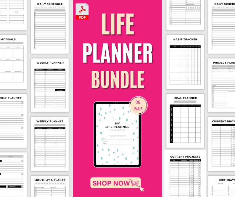 Life Planner Bundle 36 Planner Pages PDF Template Expenses Budget Meal ...