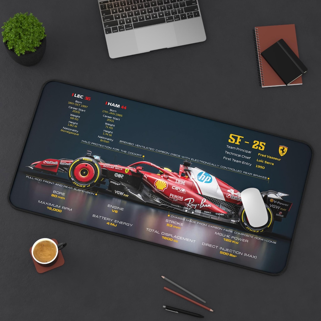 Ferrari SF-25 F1 Desk Mat - Racing Car Design, Lewis Hamilton, Charles ...
