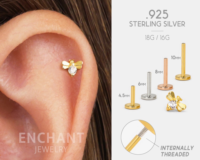 18G/16G Tiny Firefly Internally Threaded Labret Flat Back - Etsy