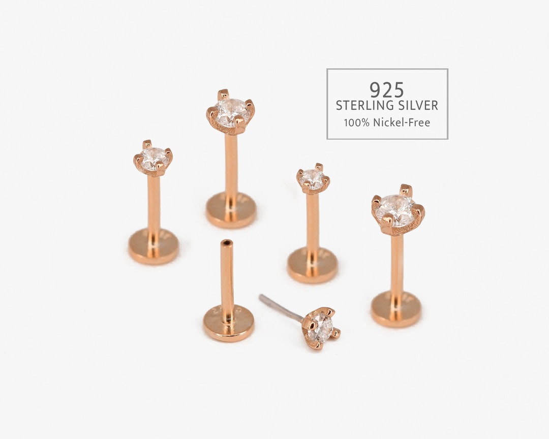 16G Rose Gold Threadless Push Pin Labret Studs 925 Sterling - Etsy