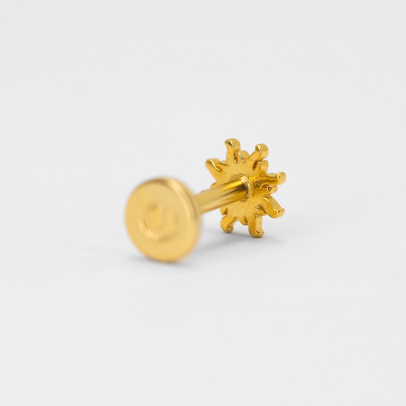 Tiny Sun 18G/16G Internally Threaded Labret • Flat Back Cartilage Stud ...