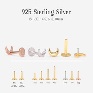 Moon Flat Back Labret • 18G/16G Moon Internally Threaded Earring ...