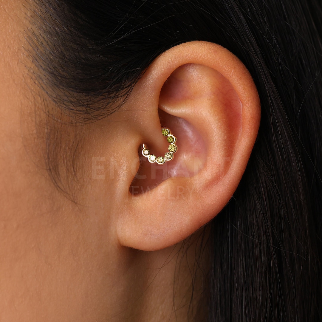 20G/18G/16G Peridot Daith Clicker Gold Hoop Earrings • Cartilage Hoop ...