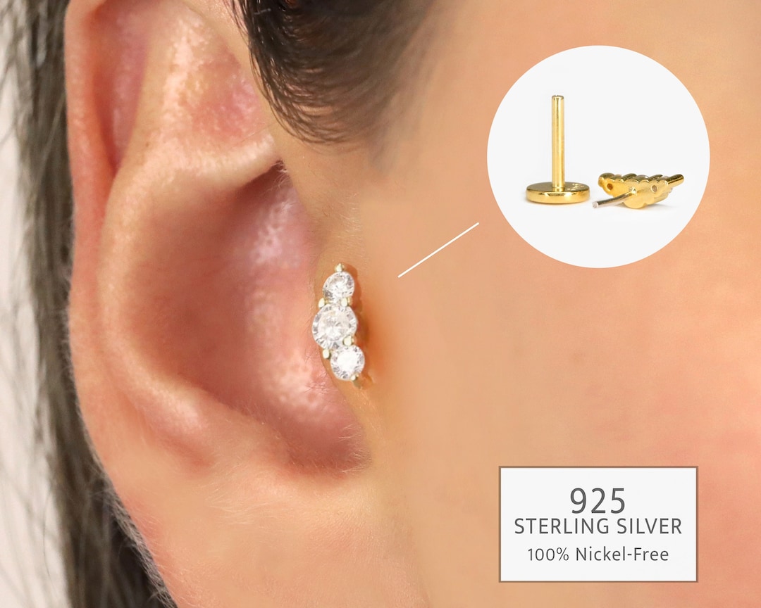 20G/18G Tiny Climber Threadless Push Pin Labret Stud • Solid 925 ...