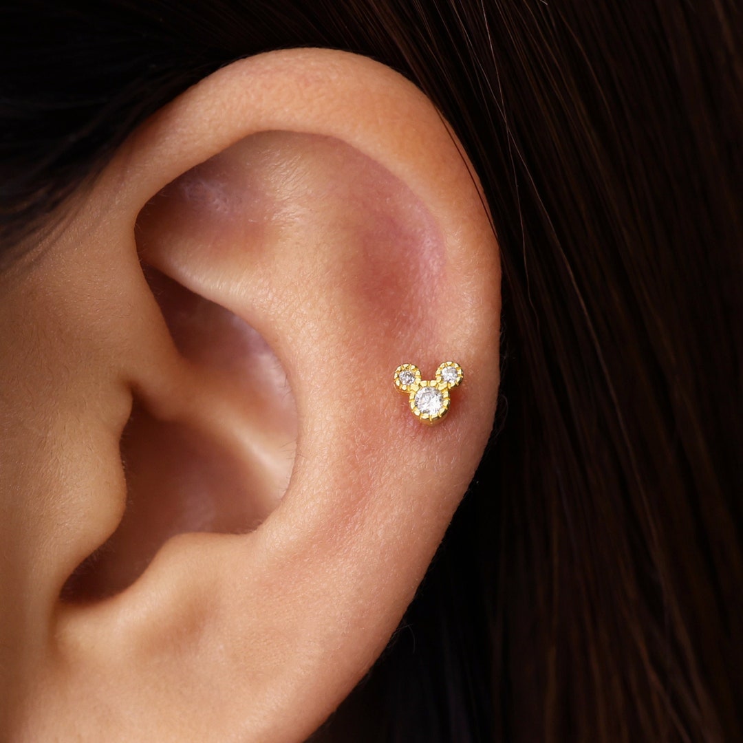 Dainty Mouse Flatback Labret: 18K Gold Tragus Conch Earring - Etsy